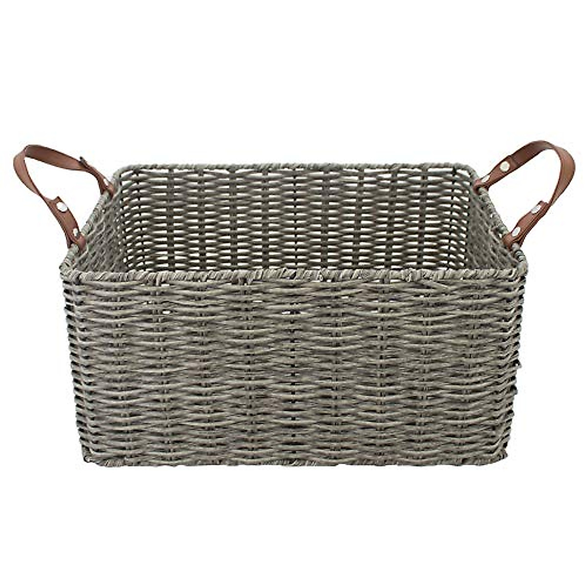 HDKJ PP Tube Storage Basket with handle,Rectangular storage basket,Decorative Home Storage Bins. (Gray, Large)