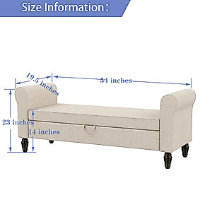 ALISH Modern Storage Bench with Arms, 54“ King Button Tufted Bed Bench Entryway Bench with Storage, Upholstered Bedroom Bench for Living Room Bedroom Light Beige