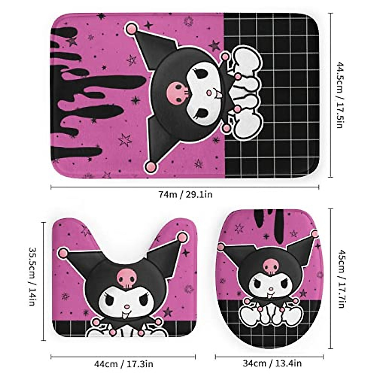 fmsnupz 4PCS Anime Shower Curtain Set, Cute Bathroom Decor with Non-Slip Rugs, Toilet Lid Cover and Bath Mat, Waterproof Fabric Shower Curtains with 12 Hooks, 70.8"x70.8"