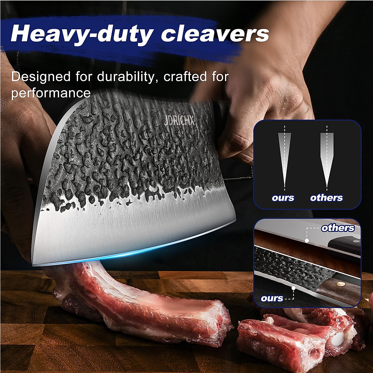 JDRICHX Butcher Knife Set,4 PCS Ultra Sharp Hand Forged Serbian Chef Knife Meat Cleaver Boning Viking Knife Set-Full Tang Knife set,High Carbon & Ergonomic Handle,for Home Cooking,Outdoor BBQ&Camping