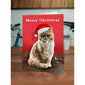 Brainbox Candy - Rude Christmas Card - 'Merry Christmas Cat Finger' - Cheeky Xmas Cards - Funny Seasonal Humour Cards - Rude Cat Themed Christmas Card - Cheeky Cat Xmas Card - For Cat Lovers