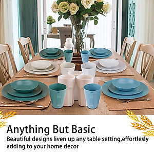 Supernal 32pcs Wheat Straw Dinnerware Sets,Dinnerware Sets for 8,Reusable Tableware Set,Irregular Plastic Plates, Microwave Dishwasher Safe,Unbreakable Dinnerware,16 Plates, 8 Bowls, 8 Cups