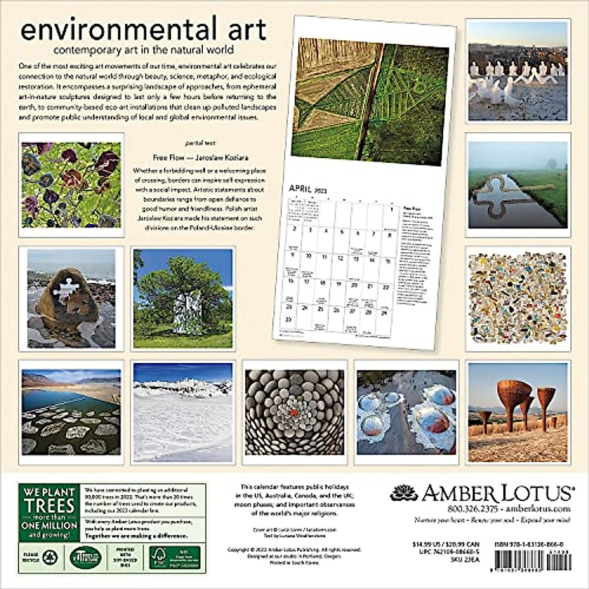 Environmental Art 2023 Wall Calendar: Contemporary Art in the Natural World | 12" x 24" Open | Amber Lotus Publishing