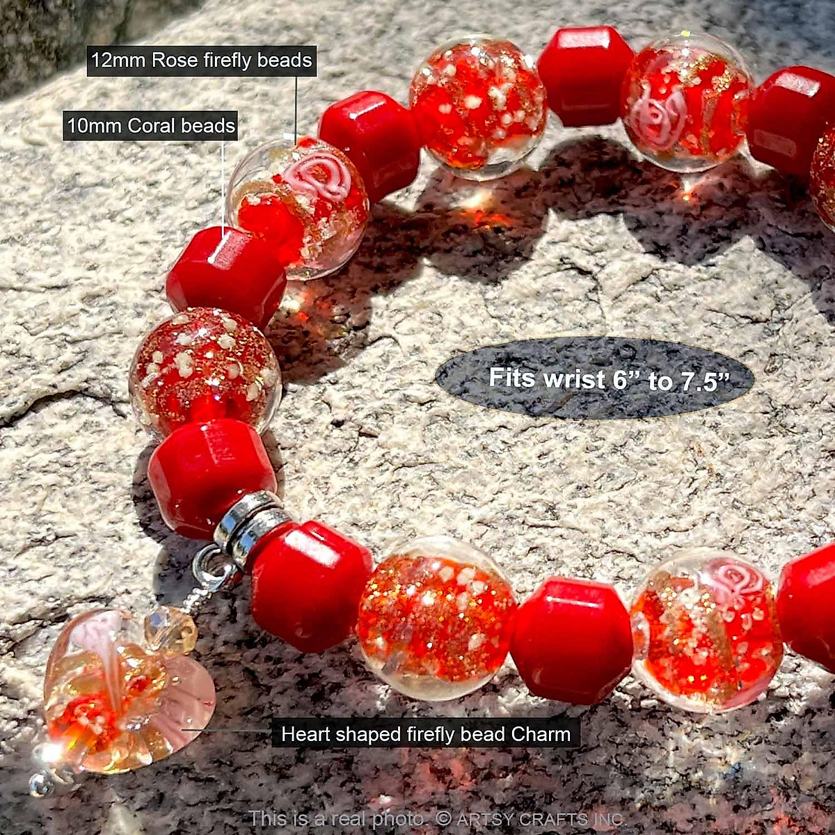 ARTSY Crafts Glow in the Dark Glass Beads with Natural Gemstone Beads Charm Bracelets, Crystal Healing Stones Firefly Beads Bracelet for Men Women Love Calming Anxiety Chakra Spiritual Gifts, Quartz