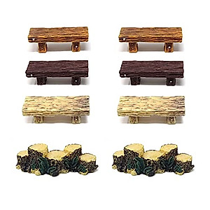 HONBAY 8PCS Mini Resin Wooden Style Benches Artificial Root Stump Miniature Fairy Garden Ornaments for Moss Terrariums Landscape Dollhouse Accessories