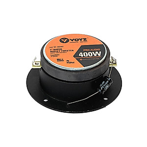 VOYZ 400 Watt Super Tweeter 2KHz - 20KHz - 1” Super Horn Heavy Duty Bullet Tweeter Titanium Diaphragm 4 ohms Chrome Finish with Crossover Capacitor (1 Pair)