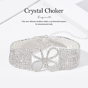 Nicute Crystal Choker Silver Butterfly Necklace Sparkly Full Rhinestone Choker Festival Rave Neck Jewelry for Women