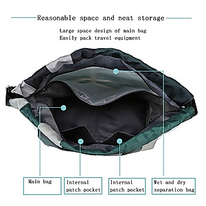 Drawstring Bag Sport Gym Backpack With Shoe Compartment And Dry Wet Depart Swimming Gym Bag, Drawstring Backpack Gym Bags For Men/Women For Travel, Fitness, Soccer, Beach(black print)