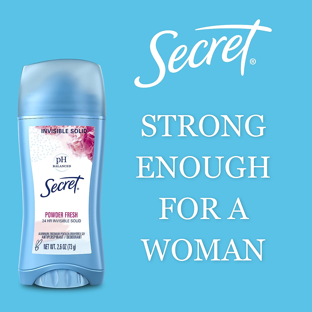 Secret Antiperspirant and Deodorant for Women, 24hr Sweat & Odor Protection, PH Balanced Protection, Gentle on Skin, Wide Solid, Travel Size, Powder Fresh Scent, 1.7 oz