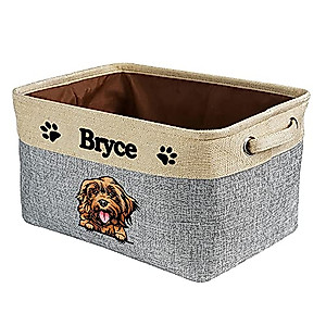 MALIHONG Personalized Foldable Storage Basket with Cute Dog Cockapoo Collapsible Sturdy Fabric Pet Toys Storage Bin Cube with Handles for Organizing Shelf Home Closet, Grey and White