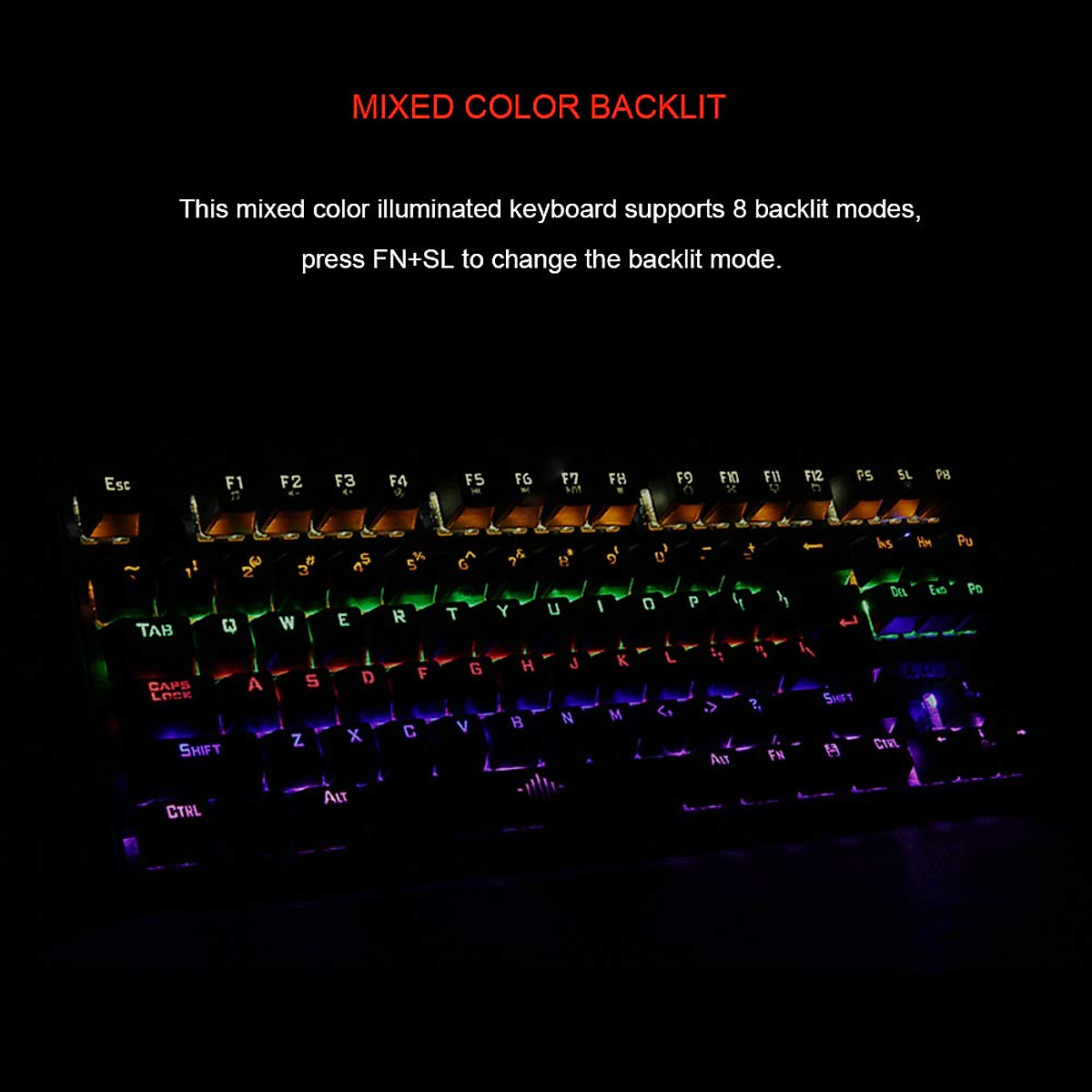 RedThunder K28 Mechanical Gaming Keyboard with Blue Switches, 87 Keys 100% Anti-ghosting Keyboard with Colorful LED Backlight and Big Hand-Rest for PC and Laptop Gamers