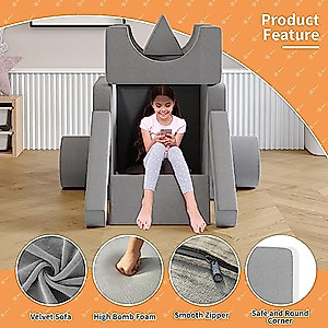 Kids Couch 13PCS, Modular Toddler Couch with 2 Ottomans, Fold Out Kids Couch for Playroom Bedroom, Modular Kids Couch for Boys and Girls, Kids Play Couch for Kids(50.5"L×25.2"W×17.3"H) (Gray, M)