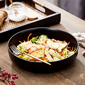 Swuut 10" Large Serving Bowl, 2.8 Quart Big Salad Bowl, Porcelain White Pasta Bowl, Sturdy Mixing Bowls, Matte Soup Bowl for Family Kitchen,Microwave & Dishwasher Safe (Black)