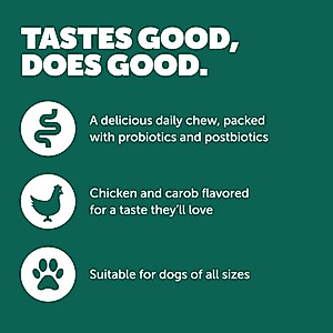 Protexin Daily Care Gut+ Digestive, 60 probiotic and postbiotic Dog Supplement Chews – Chicken and Carob Flavored