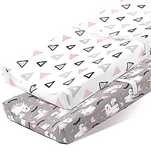 Jersey Knit Ultra Soft Change Pad Cover Set-Cradle Sheet Change Table Sheets for Girls,Fit 32"/34"x 16" Pad, Comfortable Cozy 2 Pack, Unicorn Pink