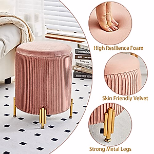 Mxfurhawa Round Ottoman Foot Stool with Storage and Metal Legs for Living Room Bedroom, Velvet Upholstered Footrest Stool Support 300lbs Modern Padded Seat Ottoman Coffee Table (Dusty Rose)