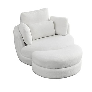 YASEZ 39" W Oversized Swivel Chair with Moon Storage Ottoman, Accent Round Loveseat Circle Swivel Barrel Chairs for Living Room