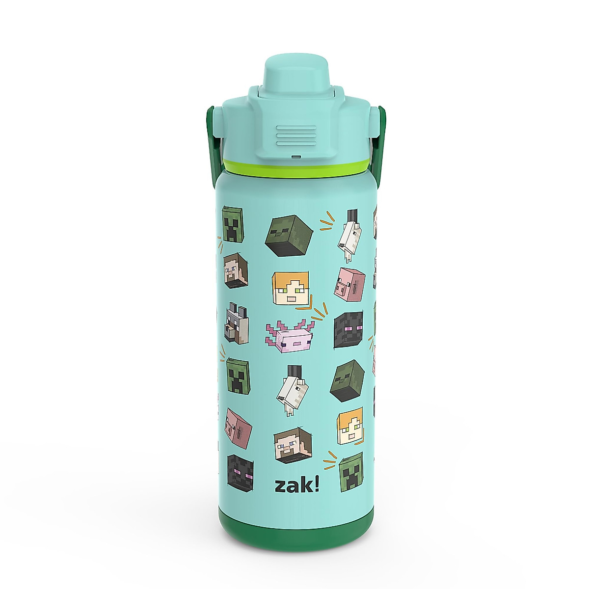 zak! Beacon Insulated Bottle, Minecraft - 20 oz - Durable Stainless Steel - Double-Wall Vacuum Insulation, Silicone Spout & Push-Button, Leak-Proof Lid - Dishwasher Safe