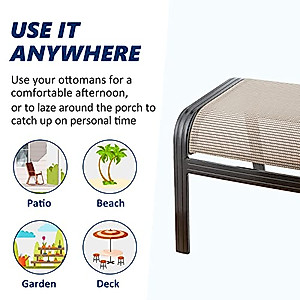 Deugold Outdoor Patio Ottoman Seat Textilene Portable Metal Footstool Portable Footrest Patio Chairs 2 Set Beige