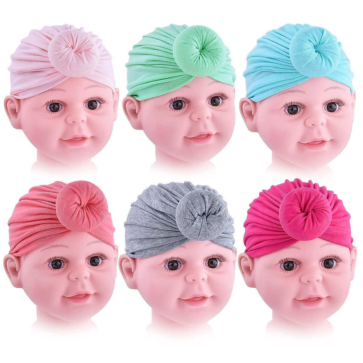 6 Pieces Baby Turban Hats Cotton Infant Knot Turbans Newborn Boys Girls Beanies Headwraps Toddler Kids Cap 0-1 Years