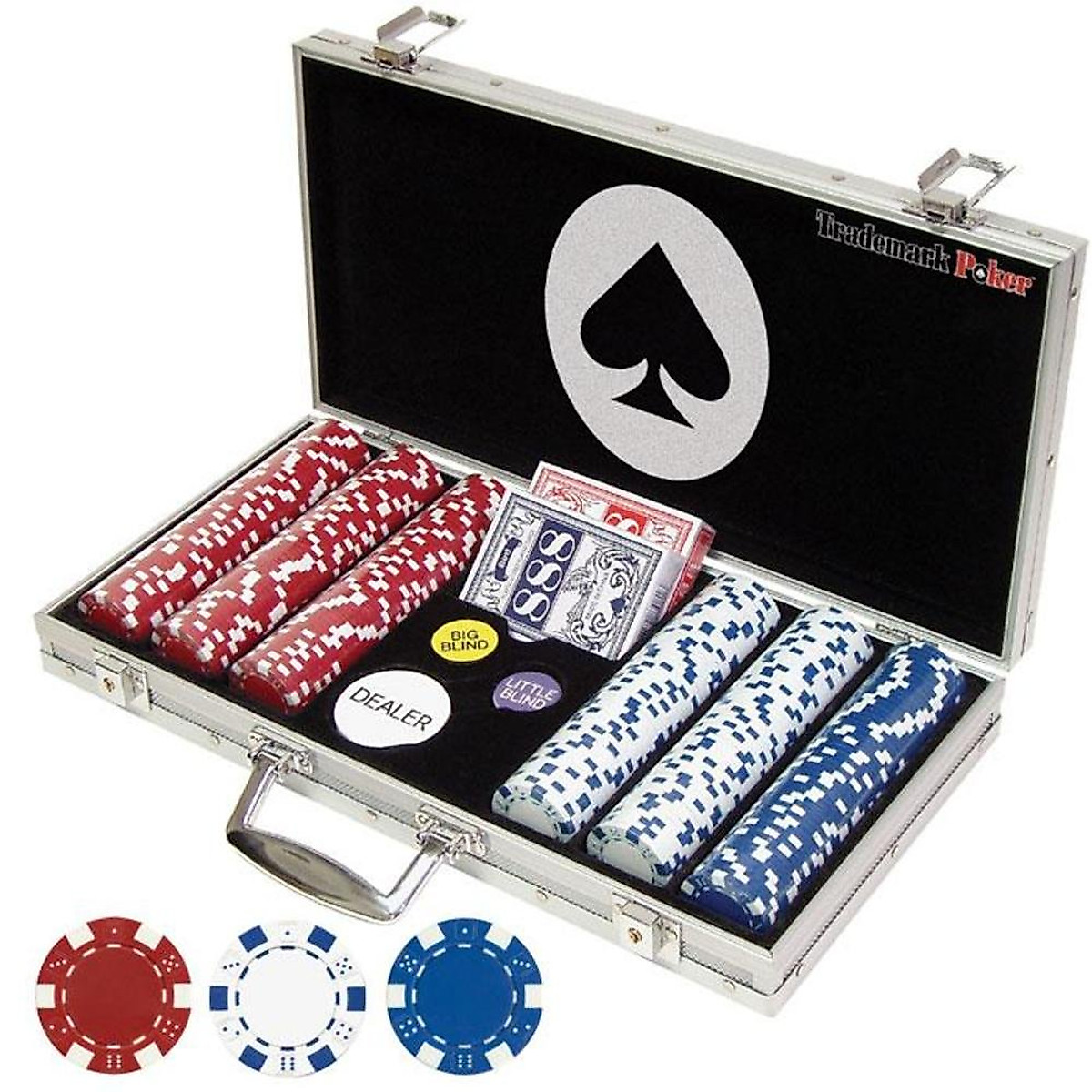 Poker Chip Set - 11.5g Poker Set with Cards, Buttons, Carrying Case, and 300 Poker Chips for Texas Hold'em and Blackjack Games by Trademark Poker