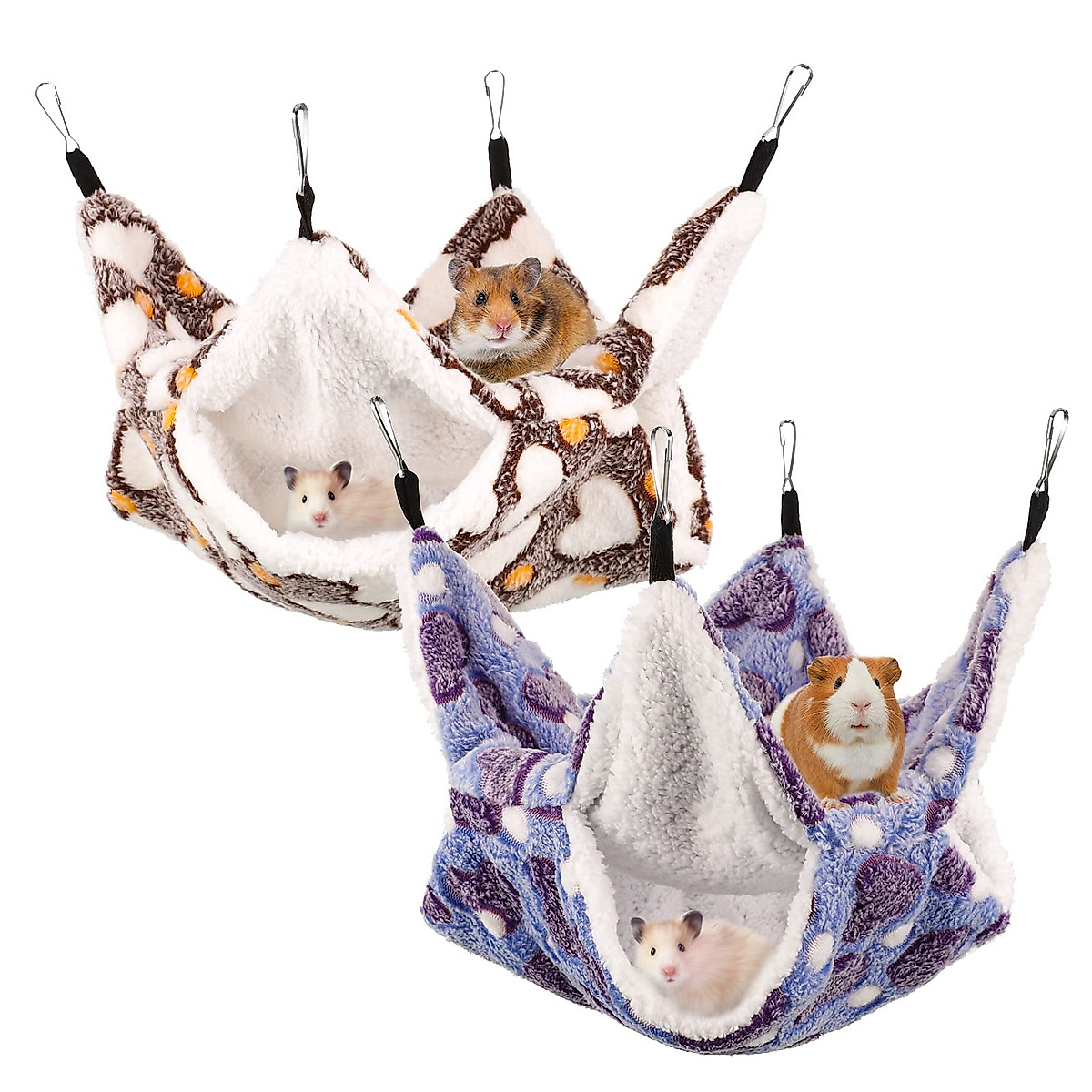 BOWINR 2 Pieces Small Pet Cage Hammock Guinea Pig Bunkbed Hanging Hammock Soft Warm Small Animals House Cage Accessories for Hamster Ferret Guinea Pig Squirrel Chinchilla Rat