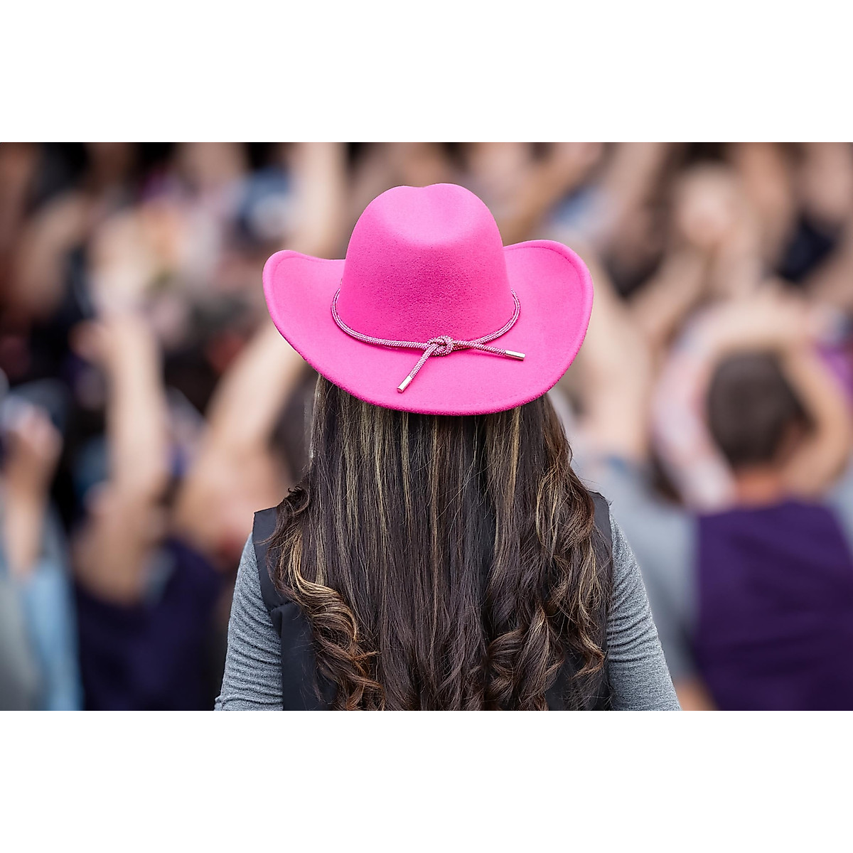 Funky Junque Women's Cowboy Hat - Felt w/Rhinestone String - Hot Pink