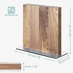 Navaris Magnetic Knife Block - Kitchen Storage with Strong Magnets for Knives & Utensils - Simple Modern Holder with Acrylic Guard - Acacia Wood - 8.8" x 8.7"