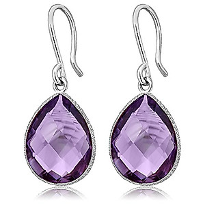 Gem Stone King 925 Sterling Silver Amethyst Dangle Earrings For Women (13.00 Cttw, Gemstone Birthstone, Faceted Pear Shape 16X12MM)