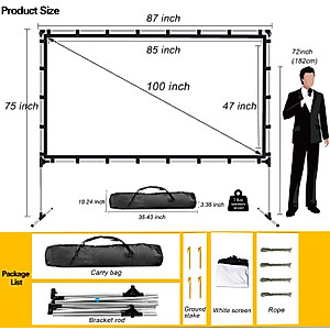 AZXRHWYGS Projector Screen with Stand,100 Inch Foldable Portable Projector Screen 16：9 HD 4K Double Sided Projection Movie Screen