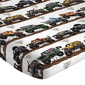 Jay Franco Monster Jam Tracks Twin Sheet Set - 3 Piece Set Super Soft and Cozy Kid’s Bedding Features Grave Digger & Megalodon - Fade Resistant Microfiber Sheets
