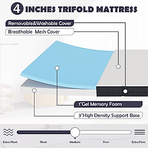 Memory Foam Folding Mattress Full, 4 Inch Trifold Mattress Floor Mattress Foldable with Washable Cover, Portable Mattress for Travel Camping RV(Full)