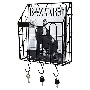 Superbpag Hanging Wall File Holder Organizer with 3 Hooks Wall Mount Document Organizer Magazine Storage Rack for Office Home Classroom School, Black