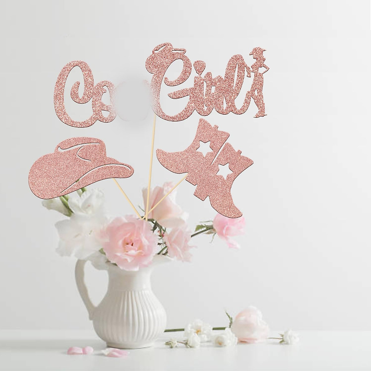 12 Pieces Western Cowgirl Centerpiece sticks, Western Cowgirl Party Table Topper, West Cowgirl Themed Party Decorations, Western Bachelorette Party Suplies Rose Gold