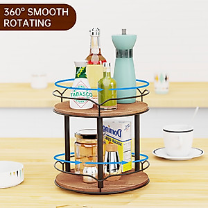 MUTUALUS Lazy Susan Organizer 2 Tier - Turntable Spice Rack for Table Top, Wooden Rotating Lazy Susan for Cabinet Pantry Kitchen Countertop Dining Table Cupboard Bathroom Vanity Storage