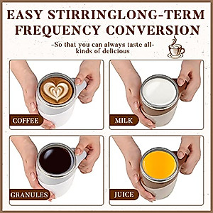 Self Stirring Coffee Mug 2 Pieces Rotating Home Office Travel Stirring Mug Automatic Magnetic Mug Stirring Coffee Mug Self Stirring Stainless Steel Mug Christmas Gift Birthday Gift (White, Coffee)