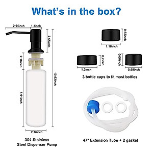 Dish Soap Dispenser for Kitchen Sink Built in Soap Dispenser Stainless Steel Soap Pump with 47" Extension Tube and 300ml Bottle Matte (Black)