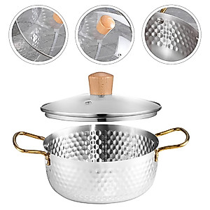 Double Handle Pot Stovetop Cooking Pots Ramen Cooker Slow Cooker Soup Stockpot Ramen Pot for Cooking Hotpot Noodle Pot Stainless Cookware Small Ramen Pot Wok Korean Stainless Steel