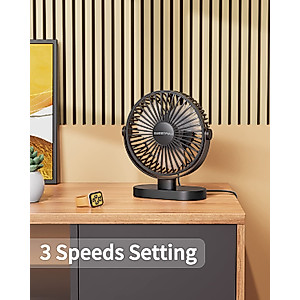 SWEETFULL USB Desk Fan Small Quiet - 3 Speeds Mini Personal Portable Fan 360° Rotation Adjustable, 6 Inch Office Table Cooling Gadgets on Desktop (Black)