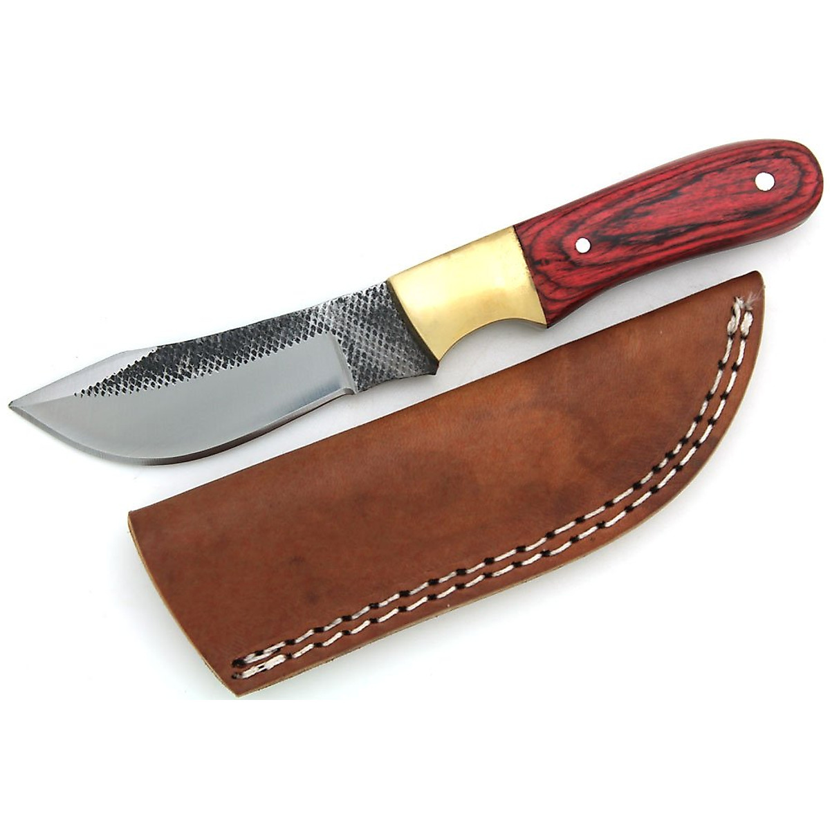 Wild Turkey Handmade Full Tang Real File Hunting Knife w/Leather Sheath Outdoors Hunting Camping Fishing Outdoors (SM-25)