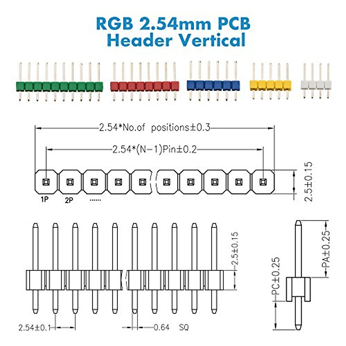 CQRobot 2.54 mm Pitch 4-Pin / 5-Pin / 6-Pin / 8-Pin / 10-Pin Colorful Stackable Stacking Pin PCB Vertical Header Kit. Application to DIY Prototyping Electronic Projects.