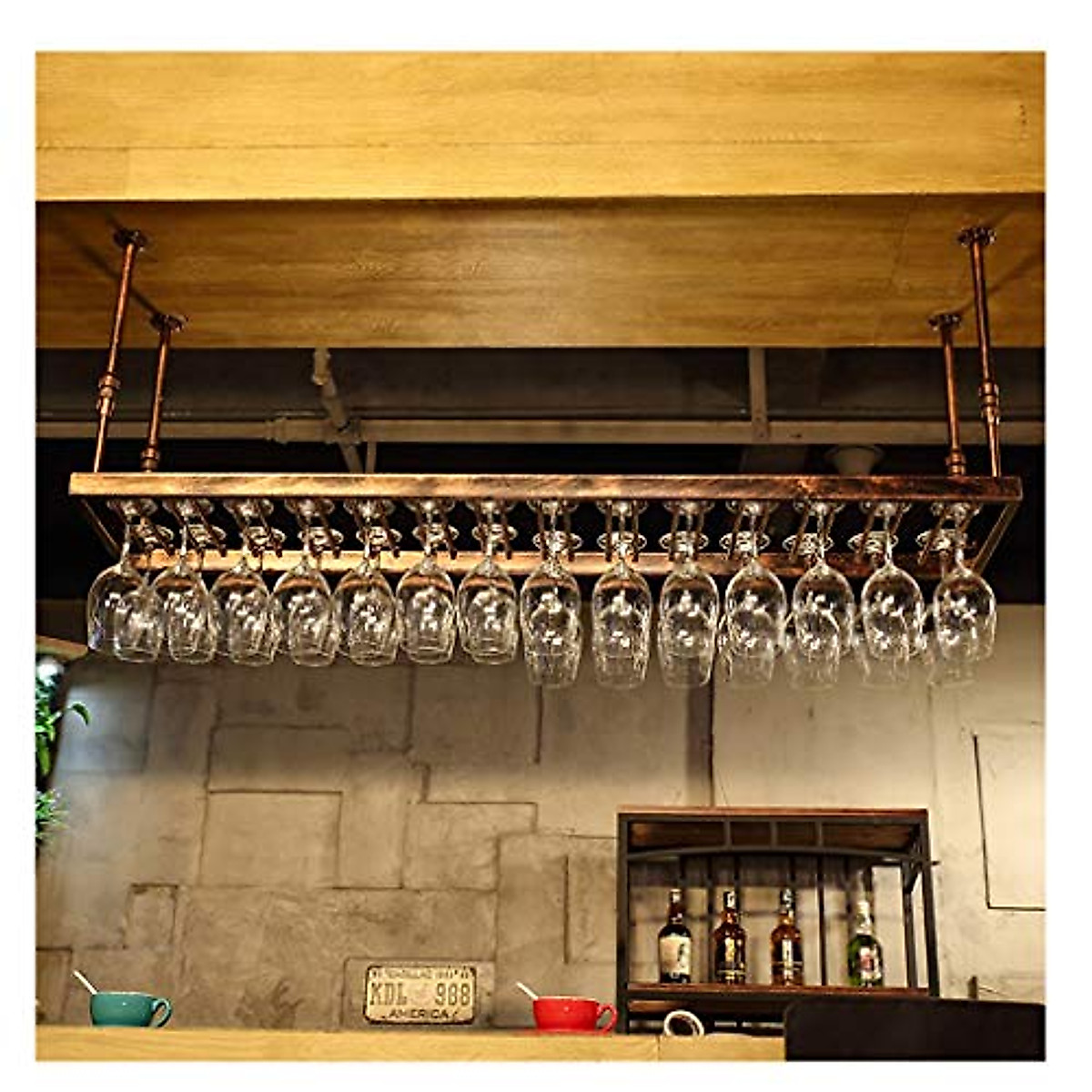 WXXGY Modern Minimalist Creative Wine Glass Holder Upside Down Household Goblet Holder Hanging Bar Wine Rack European Wine Glass Holder/Brown/120X35Cm