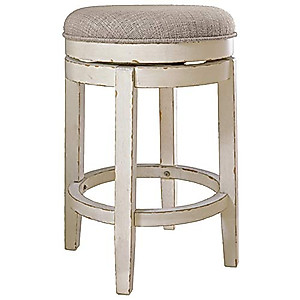 Signature Design by Ashley Realyn French Country 24" Counter Height Backless Swivel Barstool, Chipped White