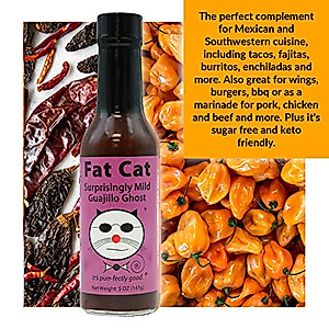 Surprisingly Mild Guajillo Ghost Tex-Mex Hot Sauce and Marinade by Fat Cat Gourmet - Savory Smoky Flavor - Mild Heat - For Tacos, Burritos, Fajitas - Gluten Free, Vegan & Keto Friendly - 3 Bottles