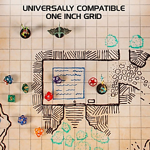 ENHANCE RPG Grid Mat - Tabletop DND Map (24x36 inch) Role Playing Dry Erase DND Mat Complete Gaming Set for Masters and Starters, Erasable Parchment Battle Grid Game Mat with Travel Pouch, Marker Kit