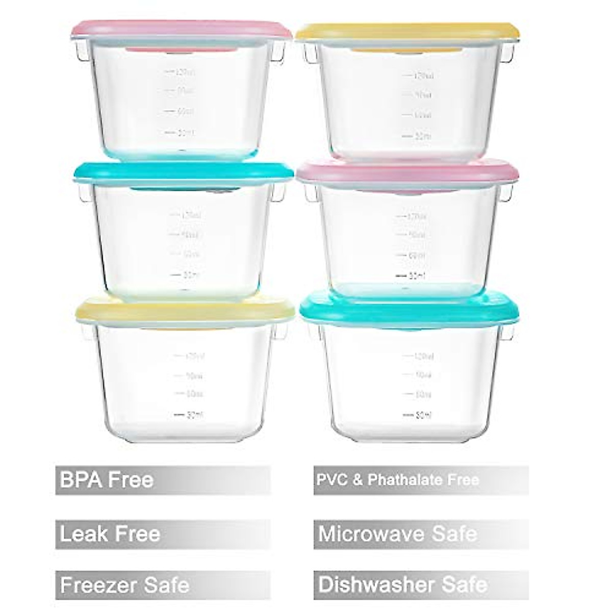 PandaEar Baby Food Snack Plastic Storage Container with Lids, 12 Pack Set BPA Free Freezer & Dishwasher Safe for Kids
