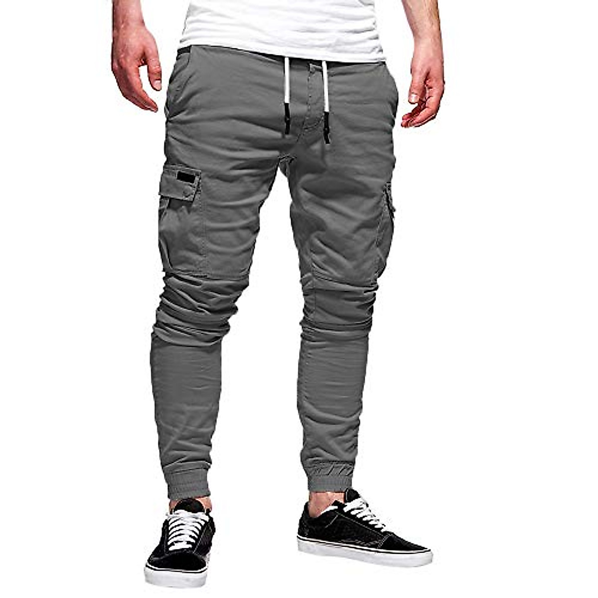 Men's Tactical Cargo Pants Workout Athletic Sweat Sports Pants Expandable Waist Baggy Loose Outdoor Lightweight Breathable Waterproof Quick Dry Military Combat Pants Gym Sweatpants Trousers Dark Gray