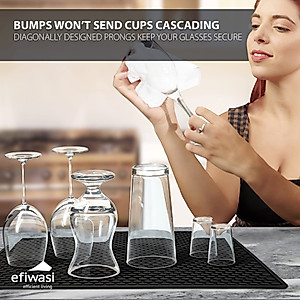 Silicone Drying Mat for Home Bar – Black, Multiuse Cup & Dish Drying Mat Holds 15 Oz. of Spilled Liquid – Large 17.3 x 11.8 In. Silicone Dish Drying Mat – Top Coffee Bar Accessories & More by Efiwasi