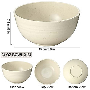24 Pcs Unbreakable Cereal Bowls 24oz Reusable Bowls for Kitchen Wheat Straw Fiber Soup Bowls Lightweight Plastic Bowls, Microwave and Dishwasher Safe, for Ramen Salad (Pink, Mint Green, Blue, Beige)