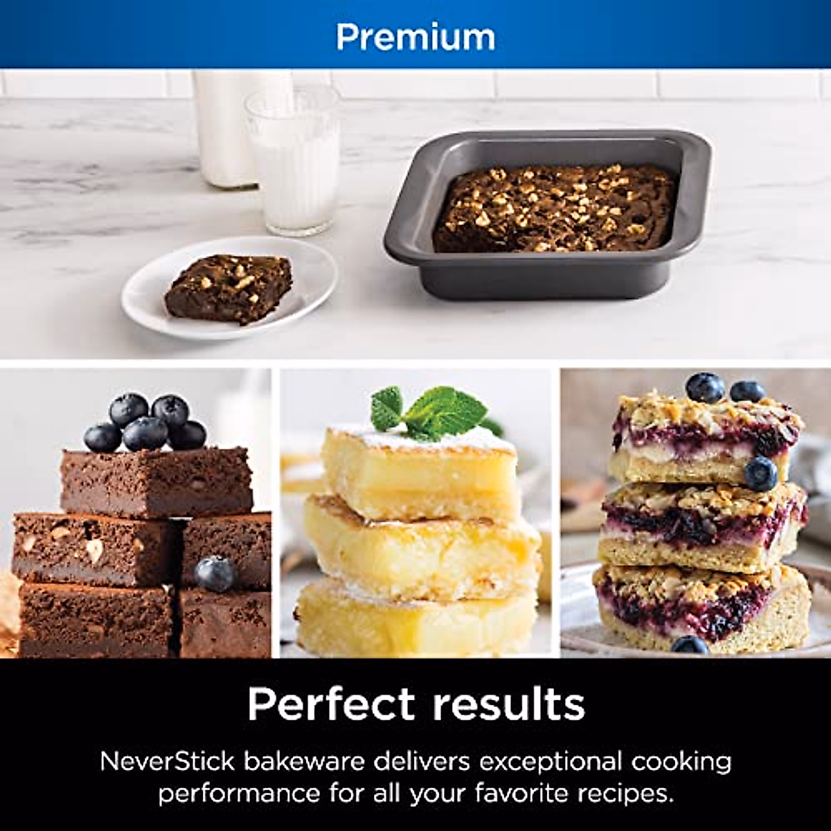 Ninja B30408 Foodi NeverStick Premium 8 inch Square Cake Pan, Nonstick, Oven Safe up to 500⁰F, Dishwasher Safe, Grey